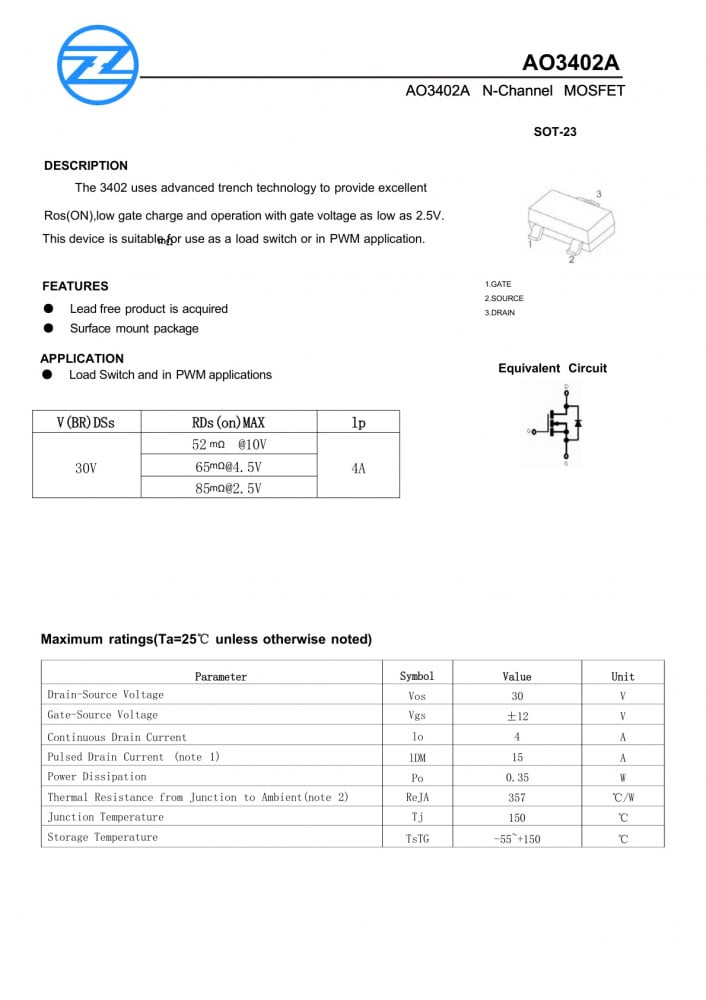 AO3402A datasheet page 1