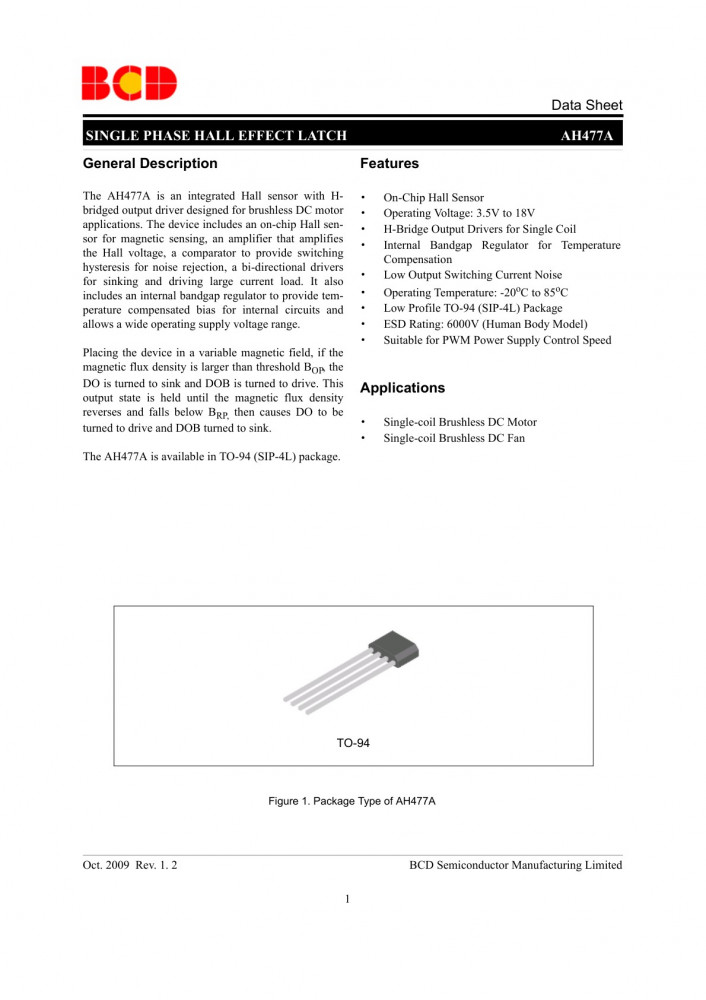 AH477A datasheet page 1