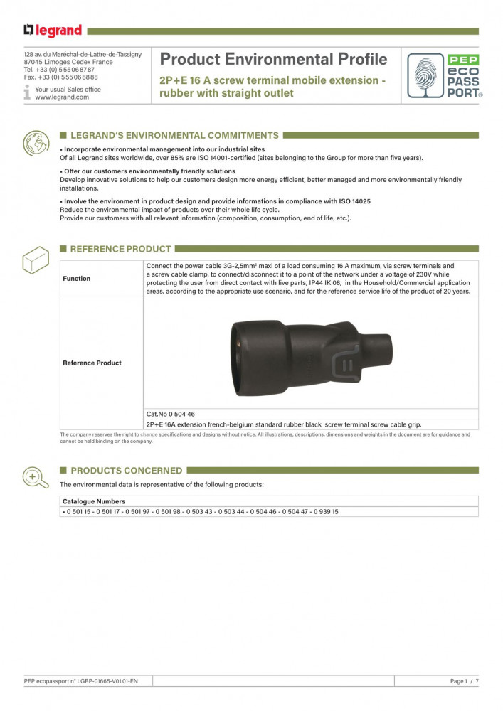 Product environmental profile page 1
