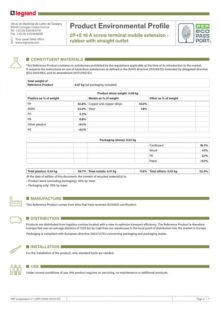 Product environmental profile page 2