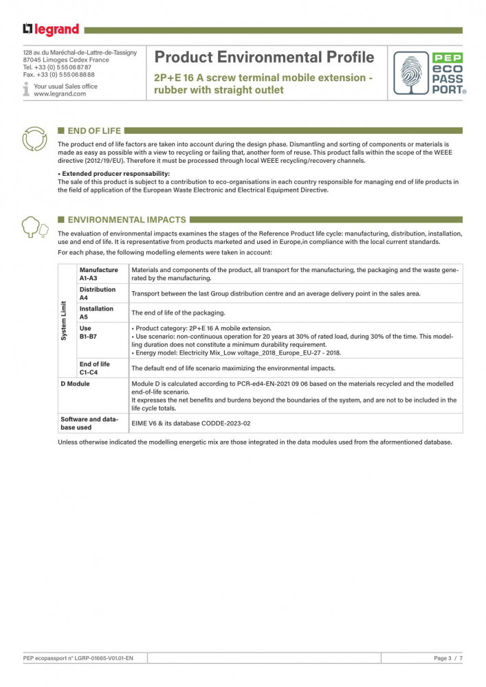 Product environmental profile page 3