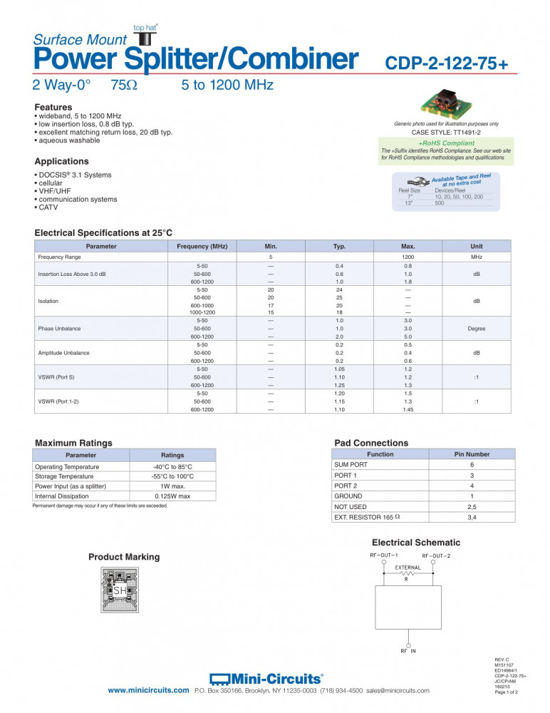 CDP-2-122-75+ technical document page 1