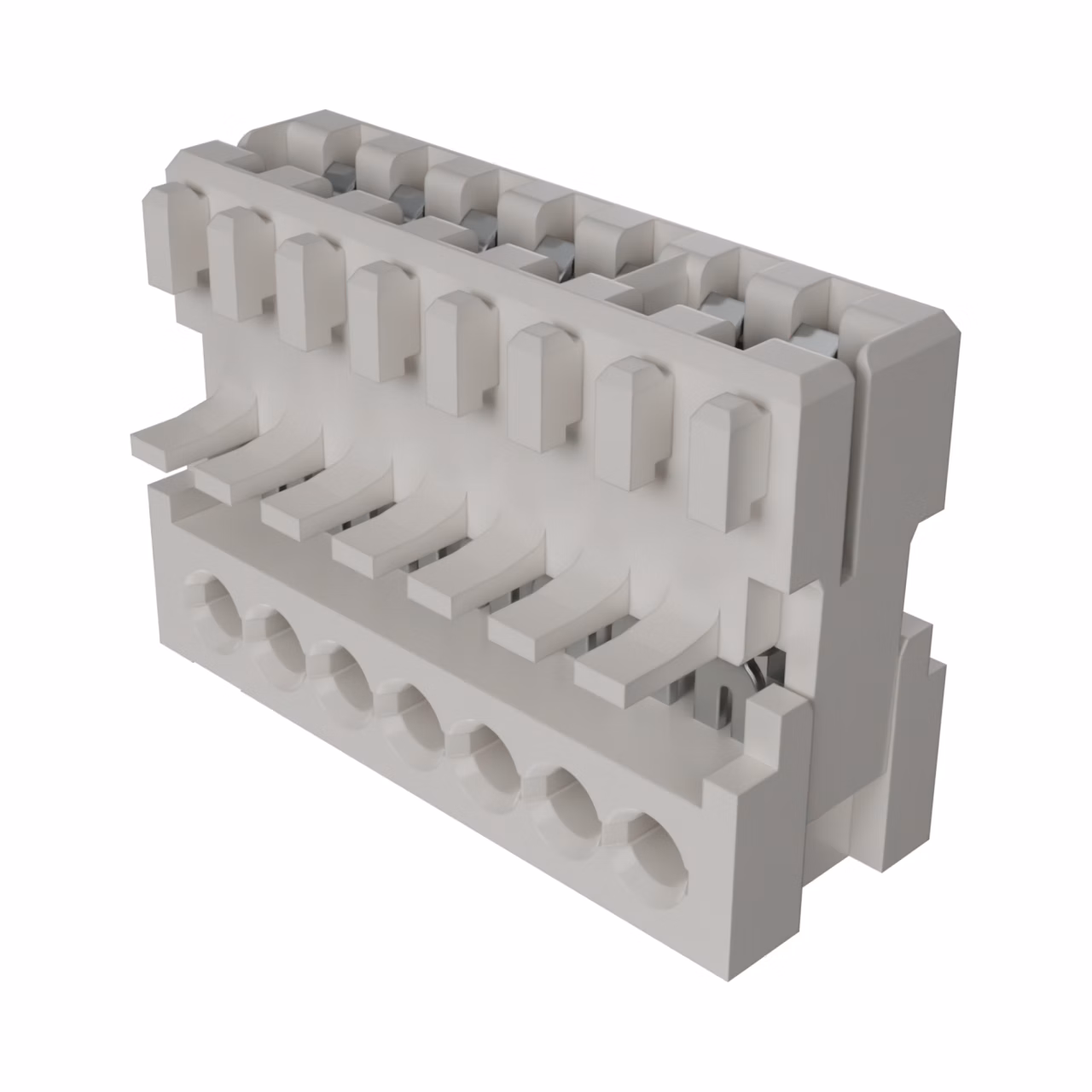 Appli-Mate RAST 2.5 IDT Housing, 2.50mm Pitch, Female, 7 Circuits, Beaded Terminal, All Position Keys, Slotted Endwalls, Polarizing Rib Between Circuits 5 & 6 for sale