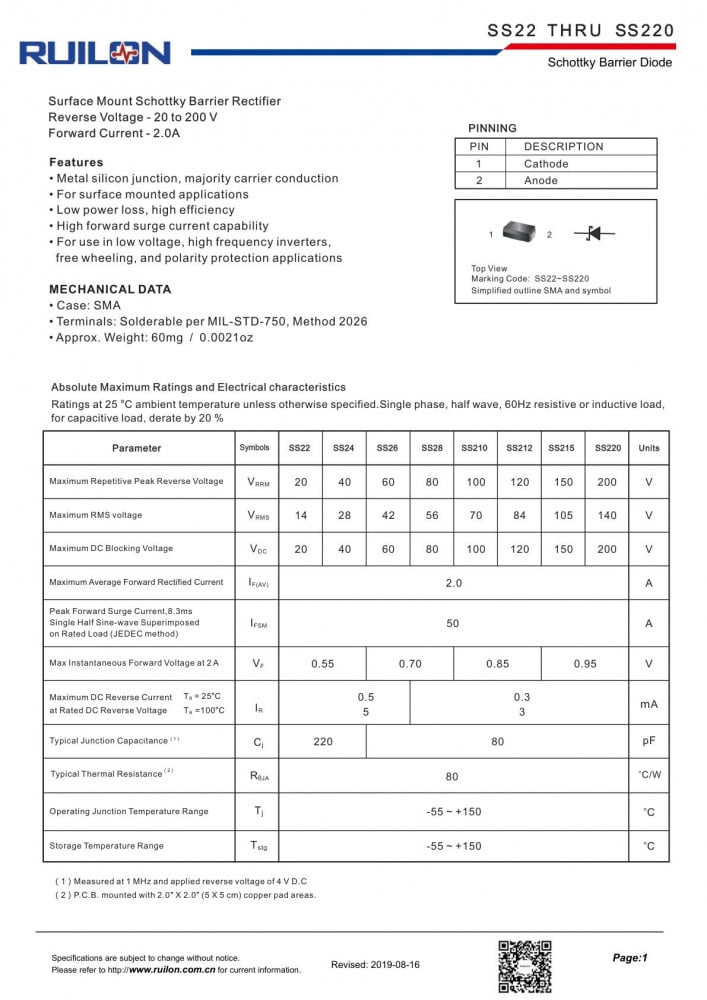 RUILON SS24 datasheet page 1