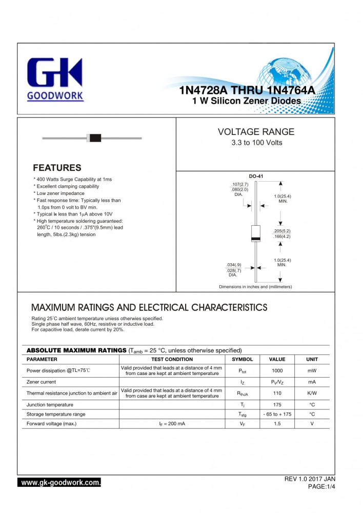 GOODWORK 1N4740A datasheet page 1