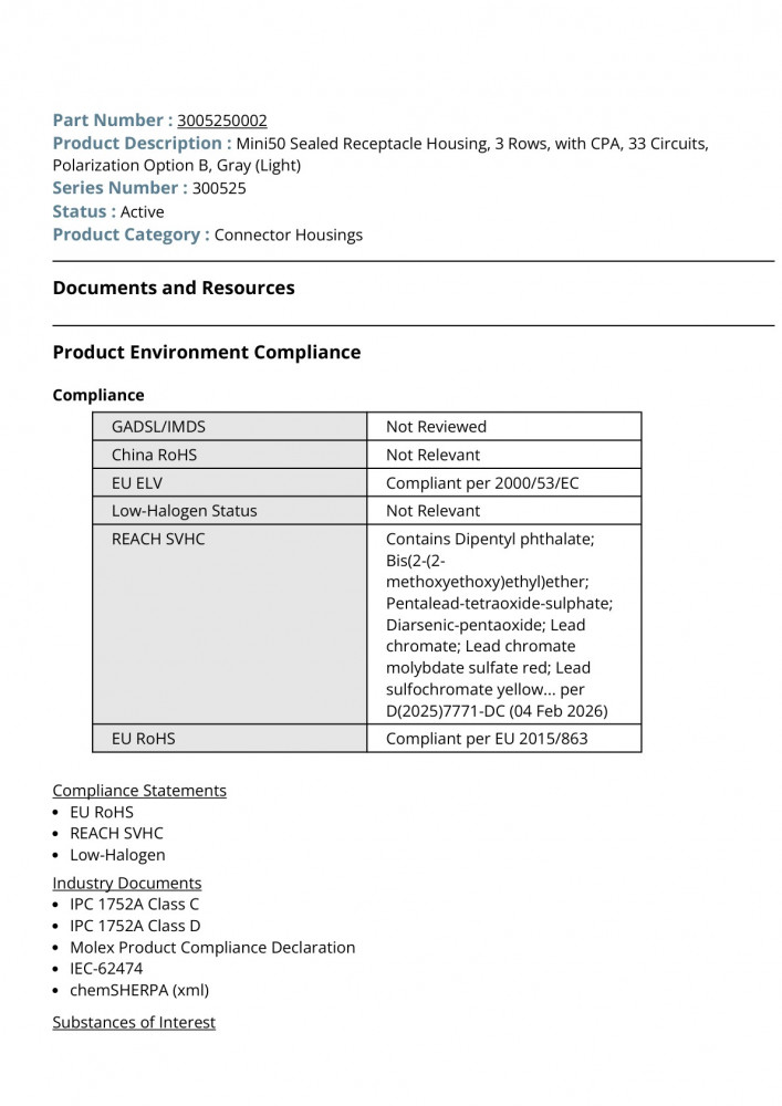MOLEX 3005250002 technical document image 1