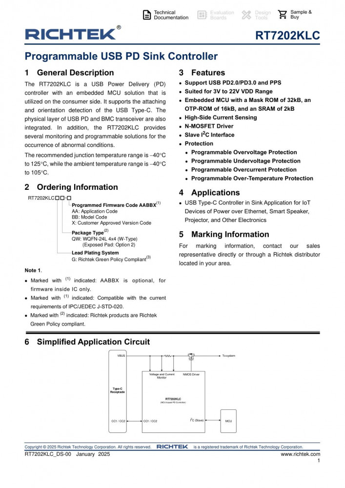 RT7202KLC datasheet preview, page 1