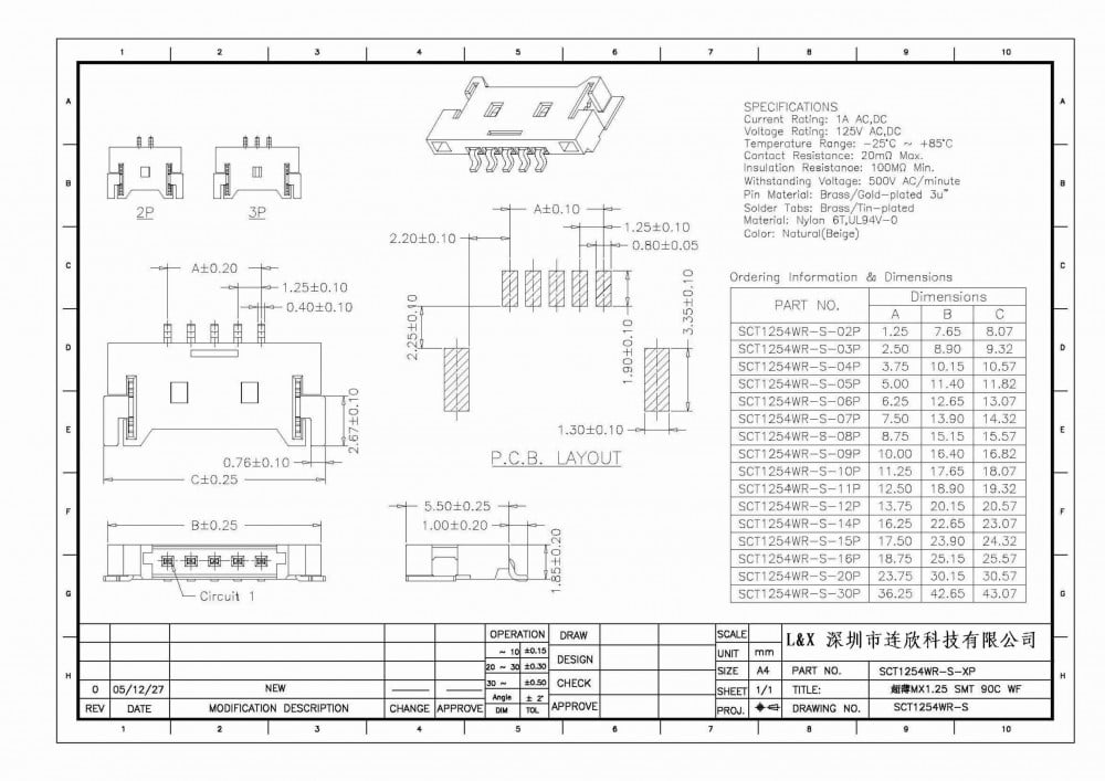 SCT1254WR-S connector technical drawing