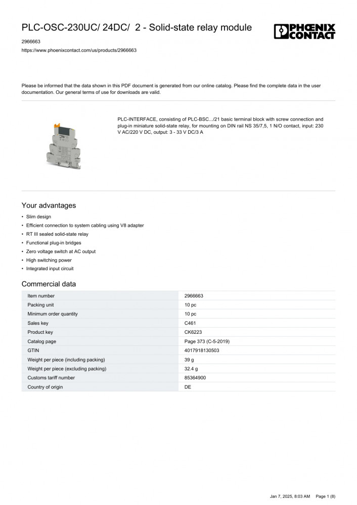 Phoenix Contact 2966663 document page 1