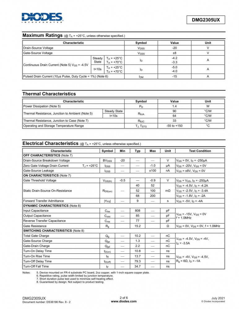 DMG2305UX-13 datasheet page 2