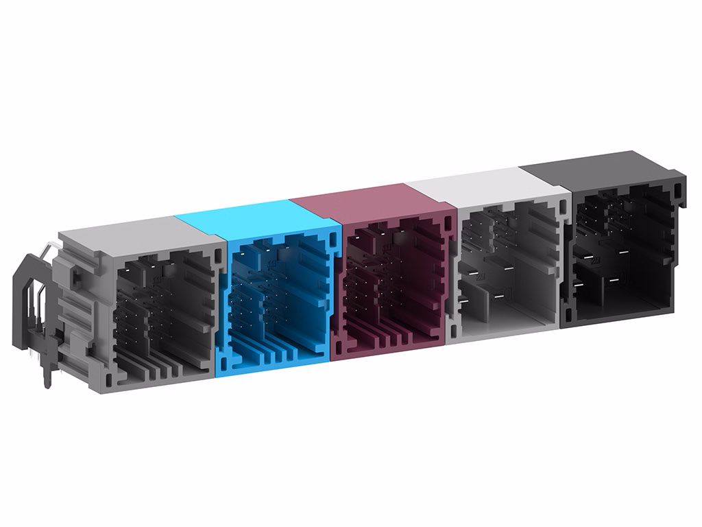 stAK50h 5 Bay Vertical Hybrid Header, 126 Circuits, Bay 1: 12 Circuits/Key 3/Purple; Bay 2: 25 Circuits/Key 2/Gray; Bay 3: 25 Circuits/Key 1/Green; Bay 4: 32 Circuits/Key 2/Blue; Bay 5: 32 Circuits/Key 1/Black; Tube