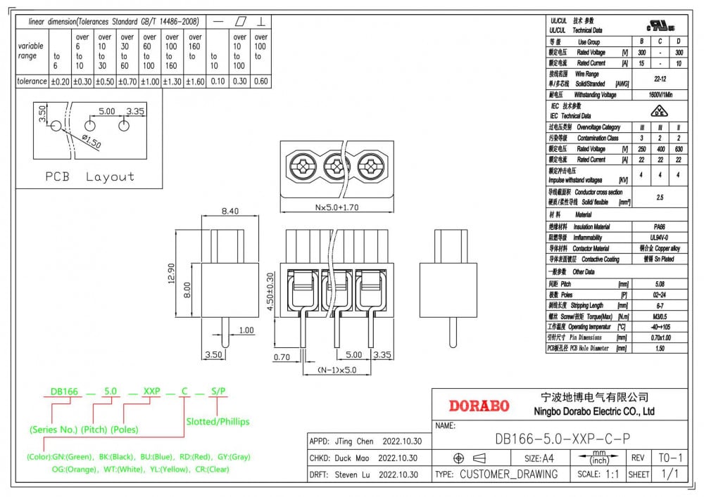 DORABO DB166 series technical document preview