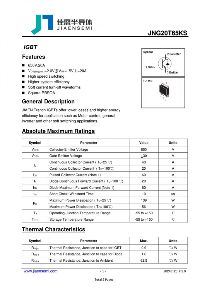 JNG20T65KS datasheet page 1