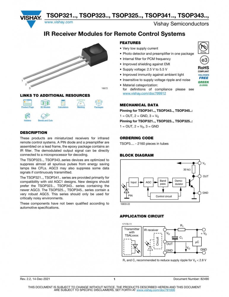 TSOP32540 datasheet page 1
