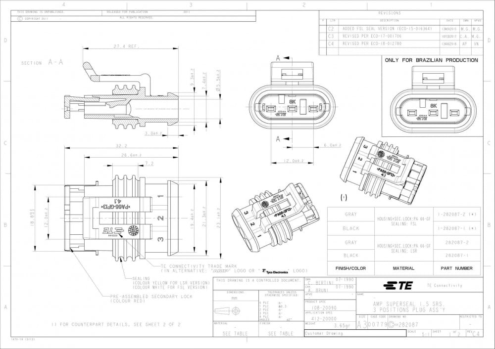 TE Connectivity 282087-1 technical drawing page 1