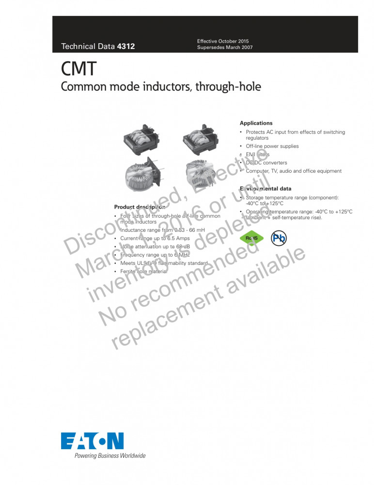 EATON CMT series datasheet page 1