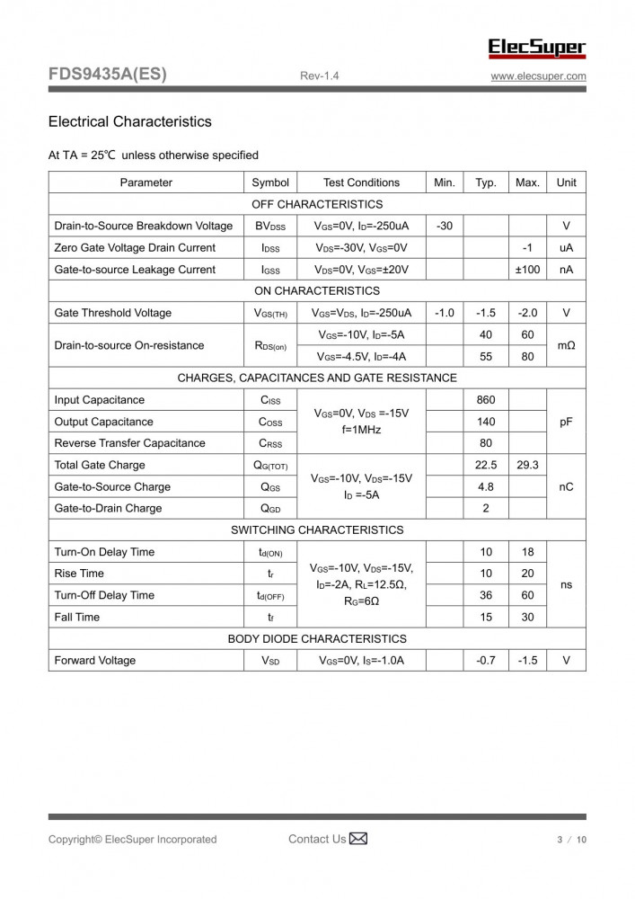 FDS9435A(ES) datasheet page 3
