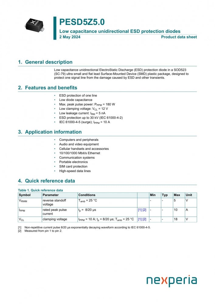 PESD5Z5.0,115 datasheet page 1
