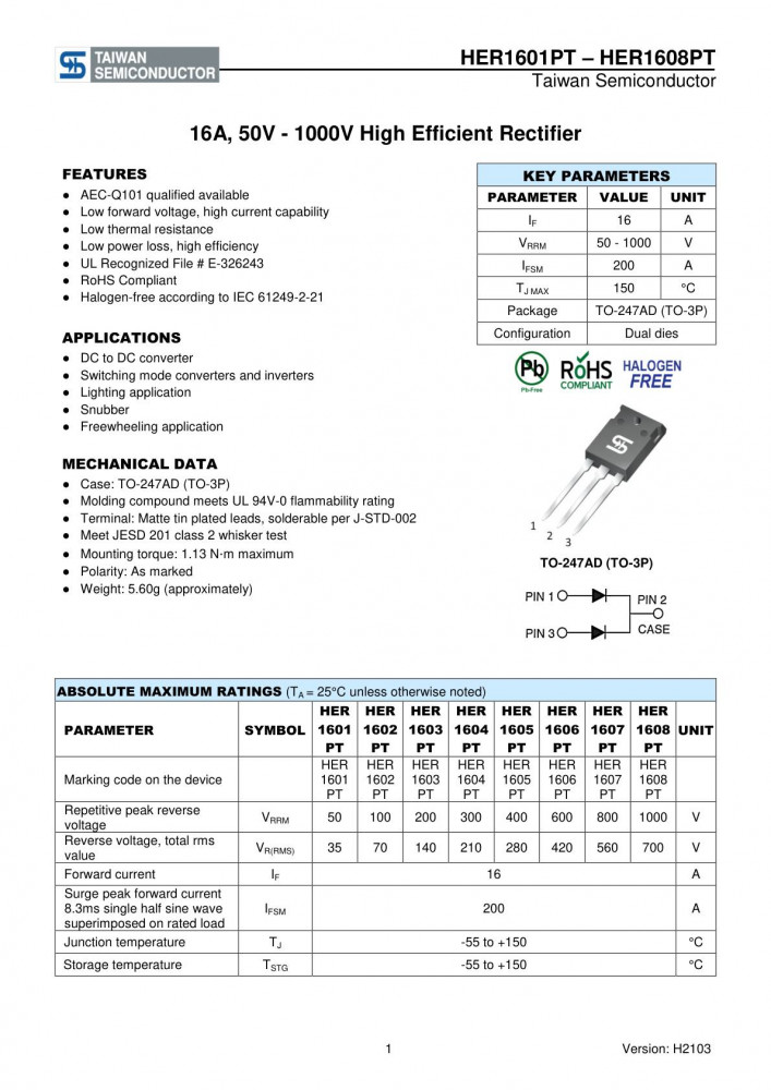 HER1602PT datasheet page 1