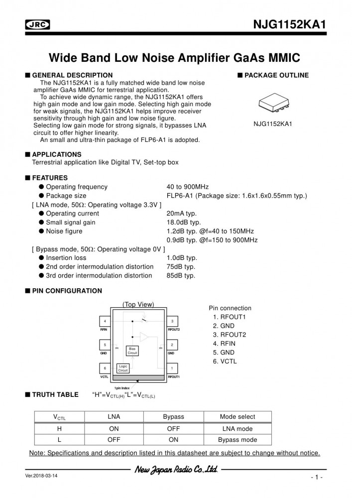 NJG1152KA1-TE1 datasheet page 1