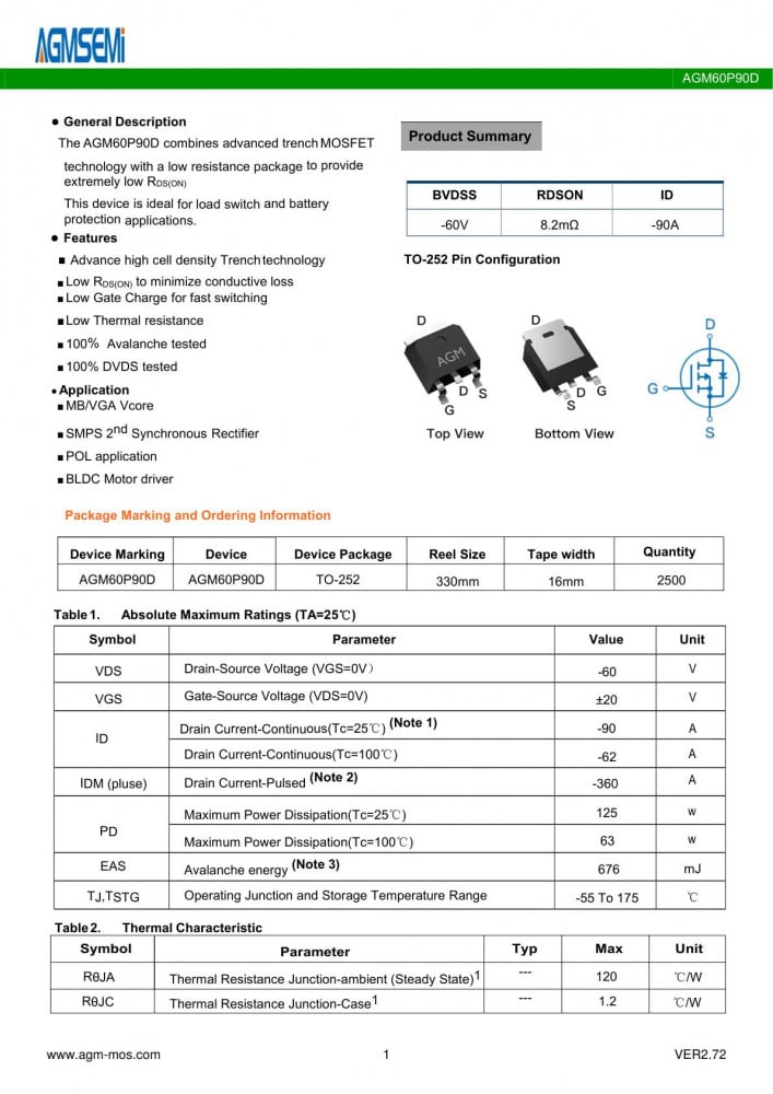 AGM60P90D datasheet page 1