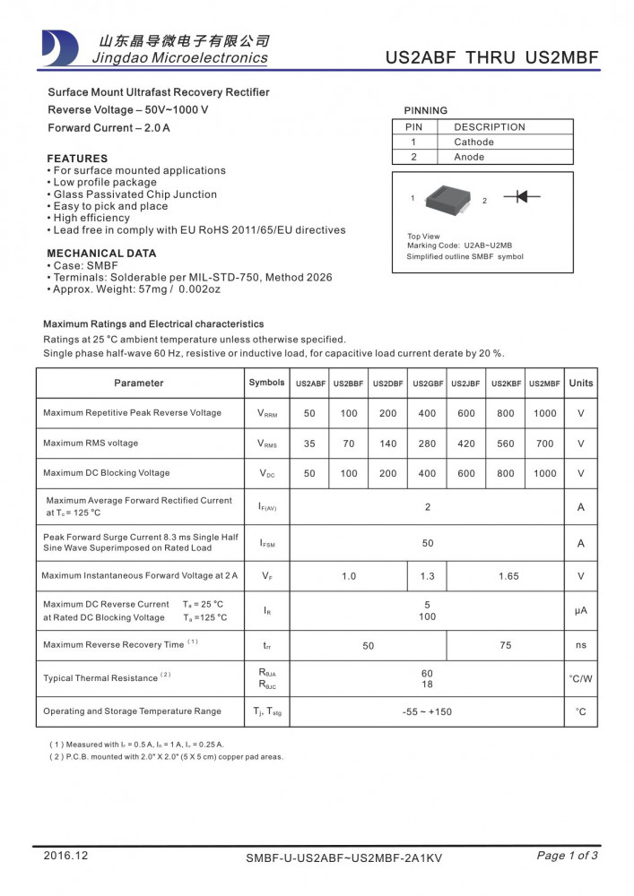 US2GBF datasheet page 1