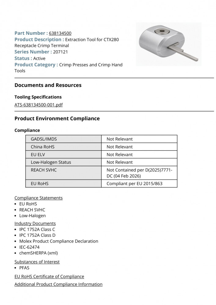 Molex 638134500 tooling document, page image 1