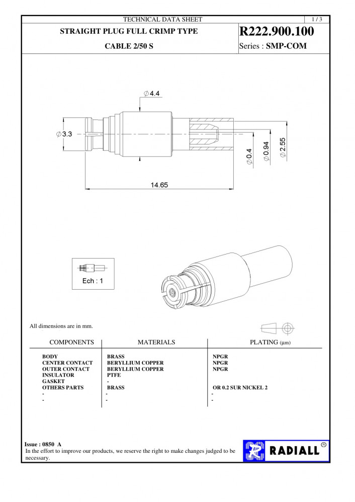 Radiall R222900100 datasheet page 1