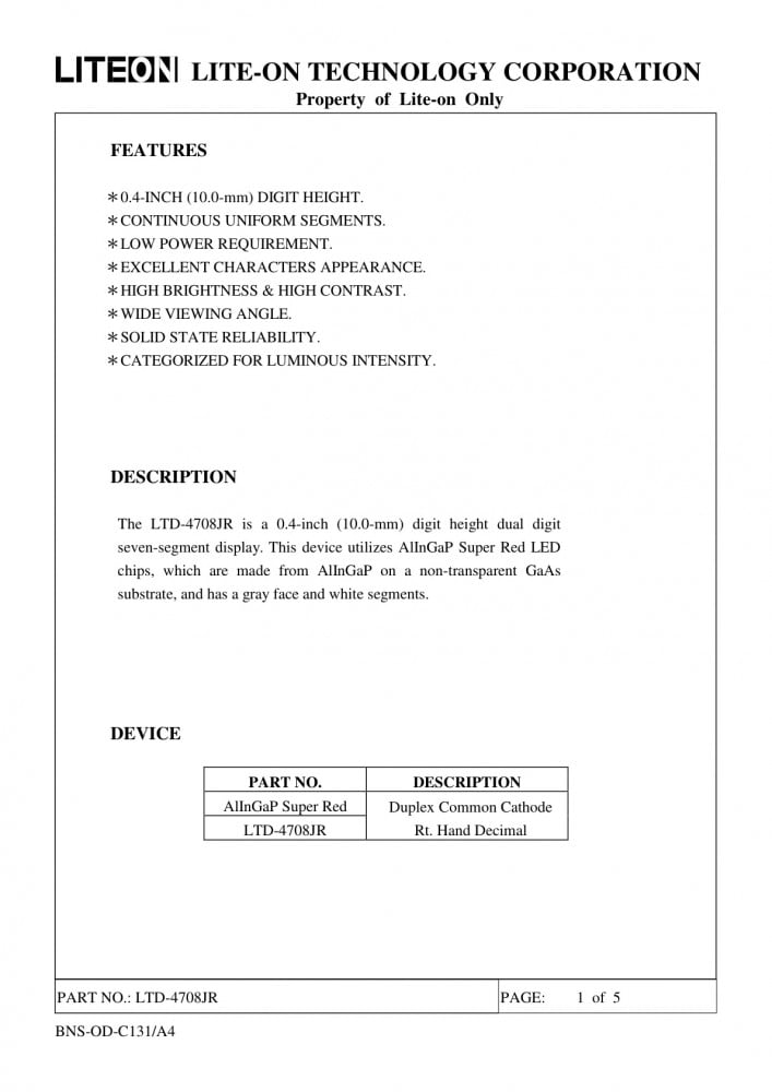 LTD-4708JR datasheet page 2