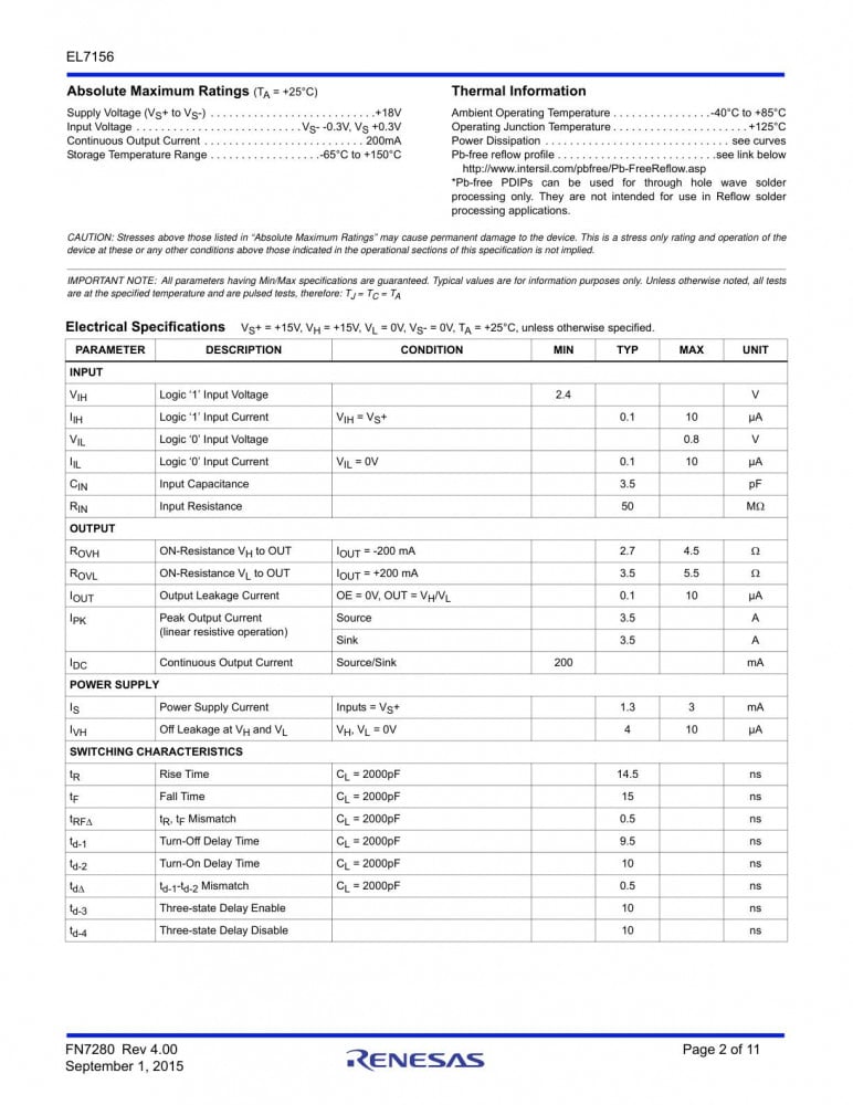 EL7156CNZ datasheet page 2