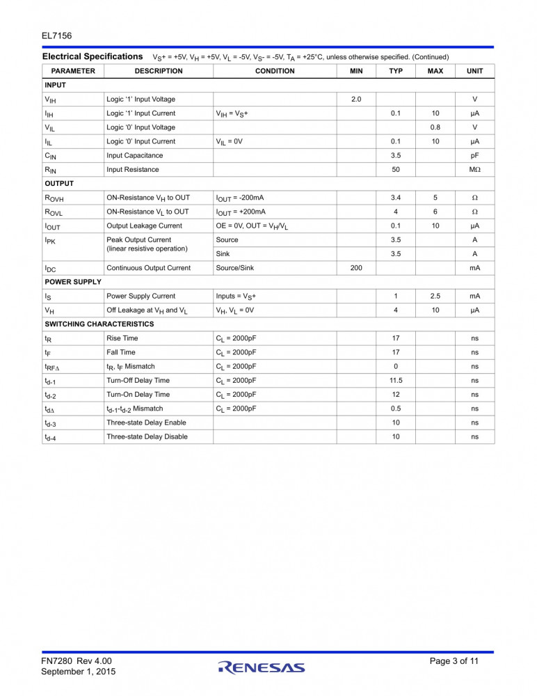 EL7156CNZ datasheet page 3
