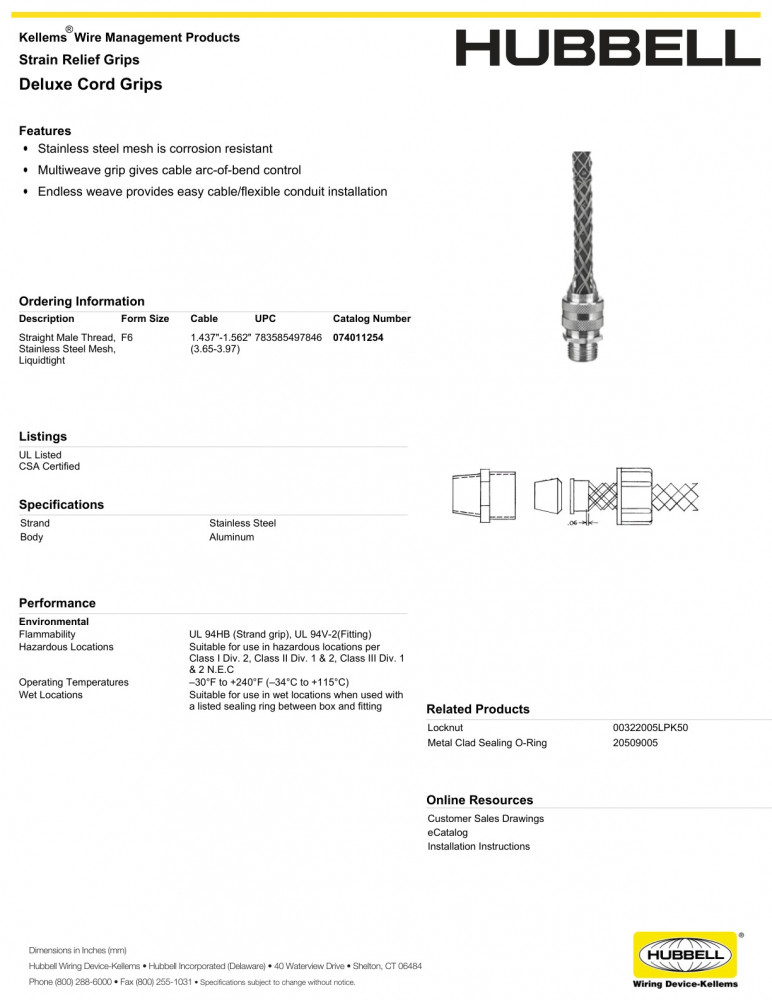 Technical document image for Burndy 074011254