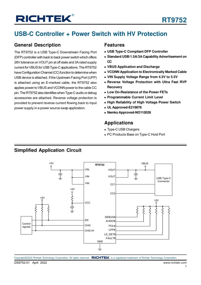 RT9752 datasheet page 1