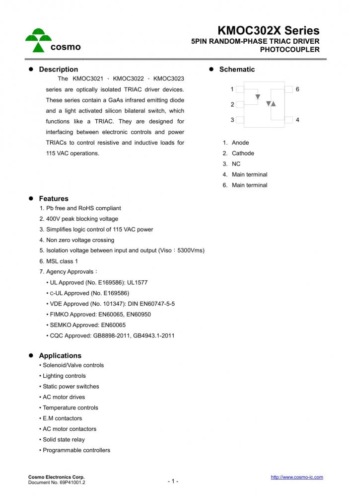 KMOC3023 datasheet page 1