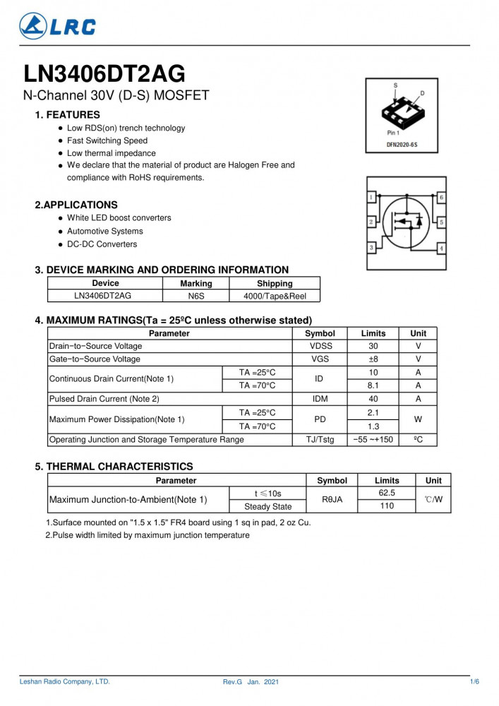 LN3406DT2AG datasheet page 1