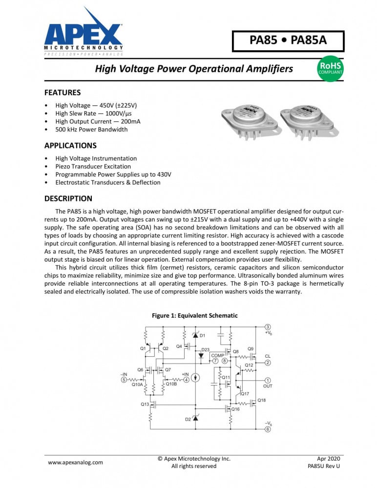 PA85M datasheet page 1