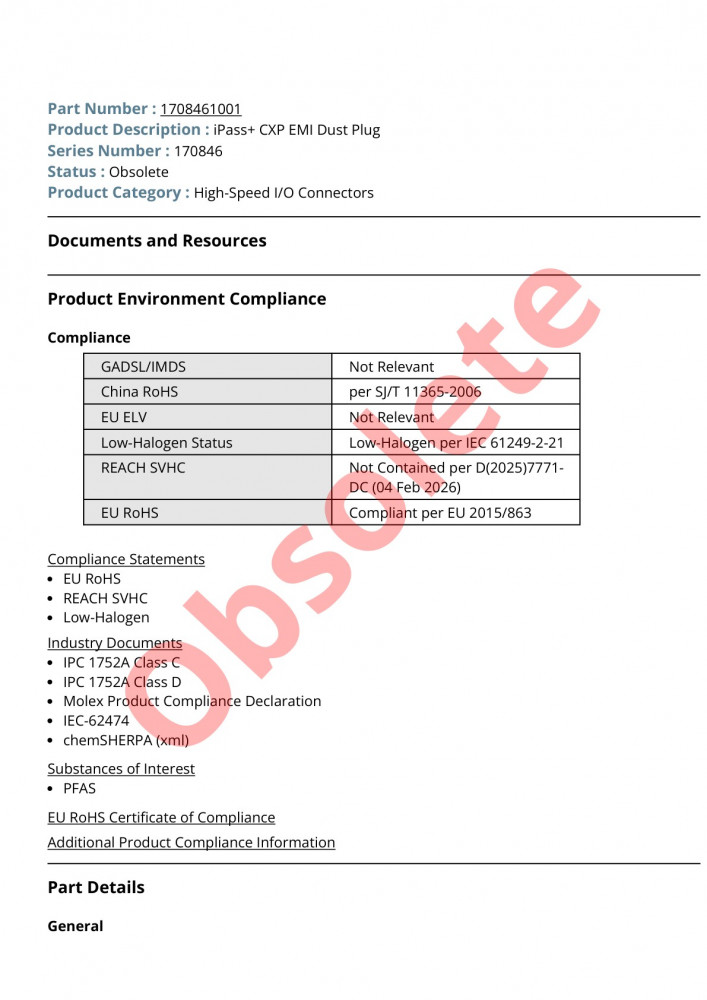 MOLEX 1708461001 product document image, page 1