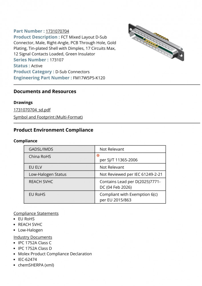 MOLEX product customer drawing preview, page 1