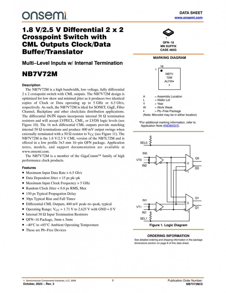 NB7V72M technical document, page 1