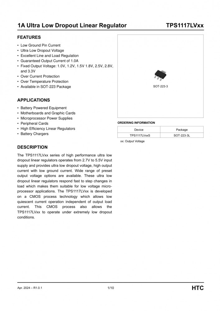 TPS1117LV18S datasheet page 1