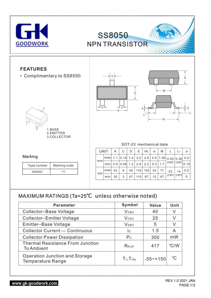 SS8050-Y1 technical document page 1