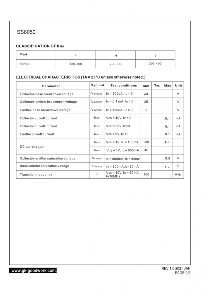 SS8050-Y1 technical document page 2