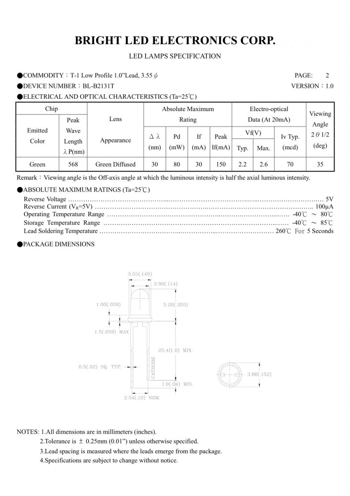 BL-B2131T datasheet page 1