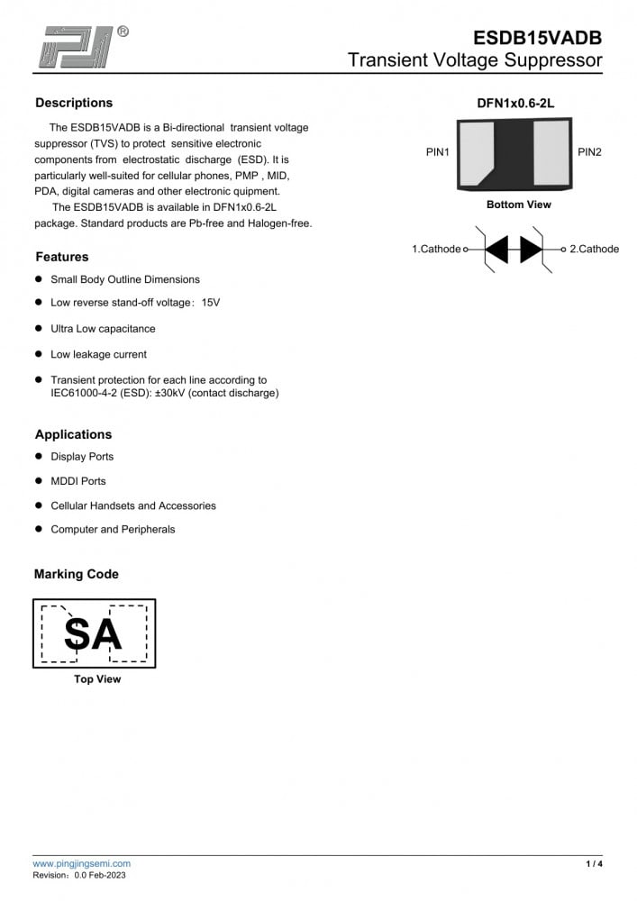 ESDB15VADB datasheet page 1