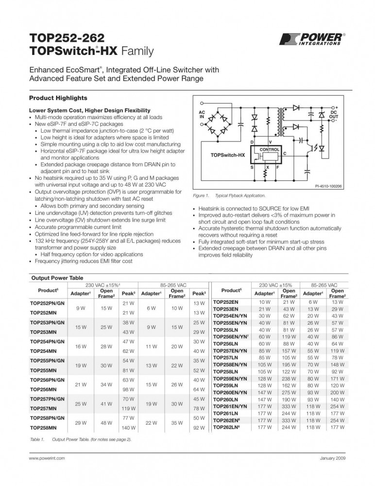 TOP253PG technical document page 1