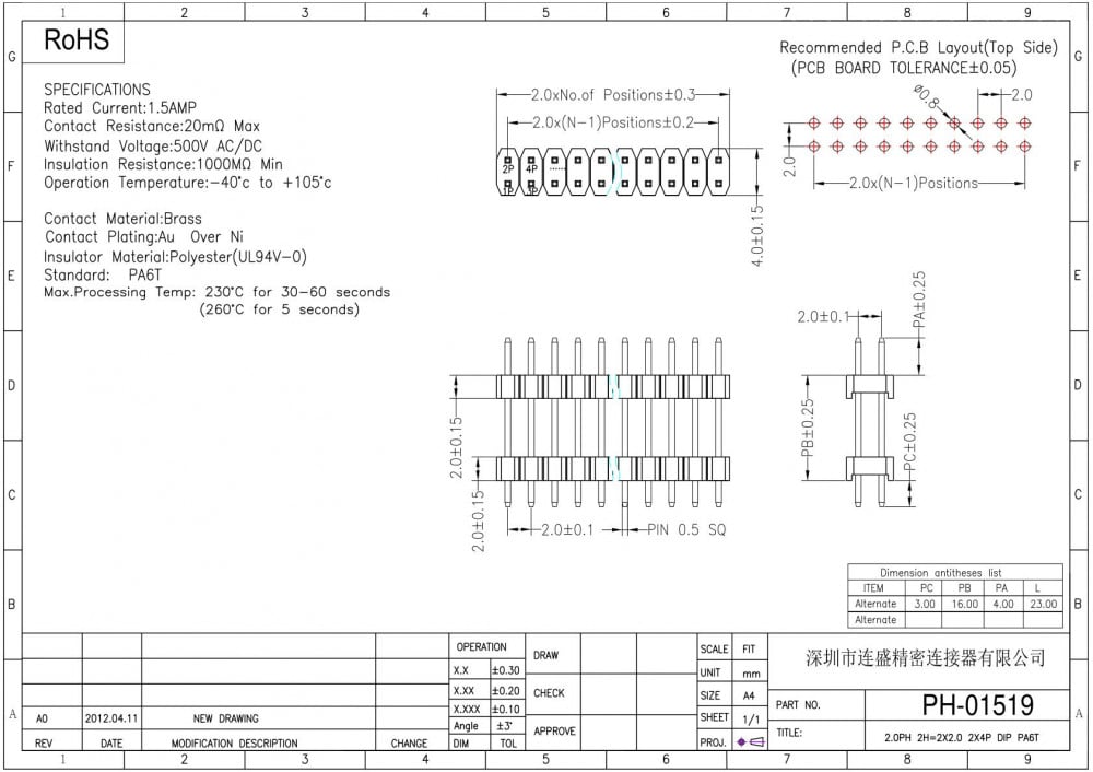 Liansheng PH-01519 technical drawing
