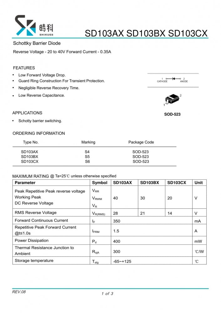 SD103AX datasheet page 1