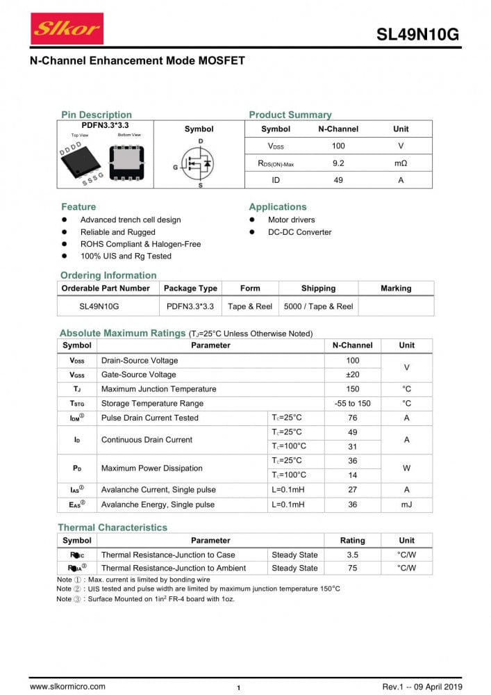 SL49N10G datasheet page 1