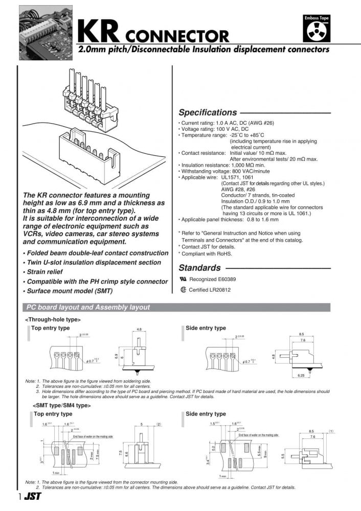 JST KR series technical document page 1