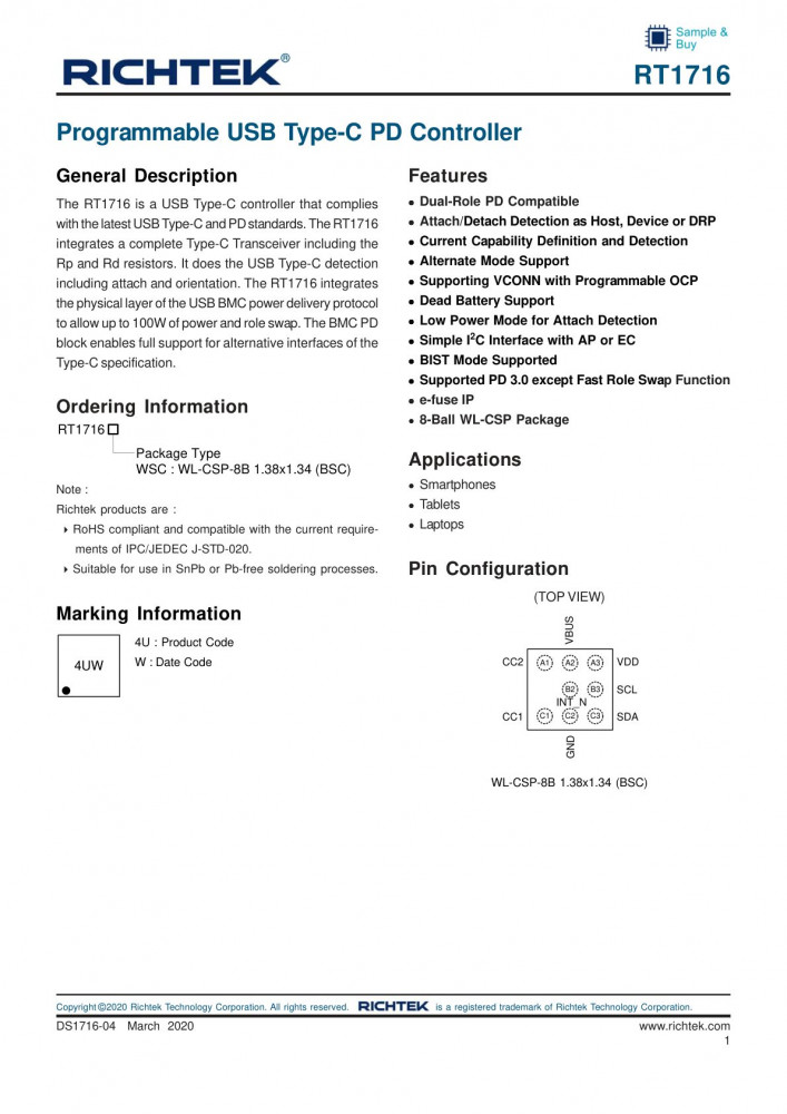 RT1716WSC datasheet page 1